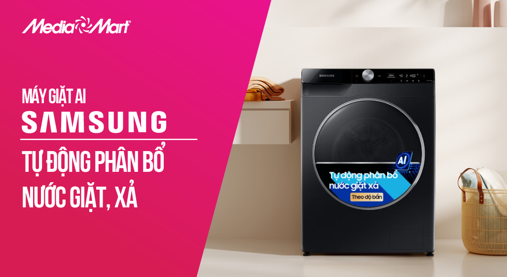 Máy giặt Samsung AI 10Kg WW10TP44DSBSV: Tự phân bổ nước giặt, xả